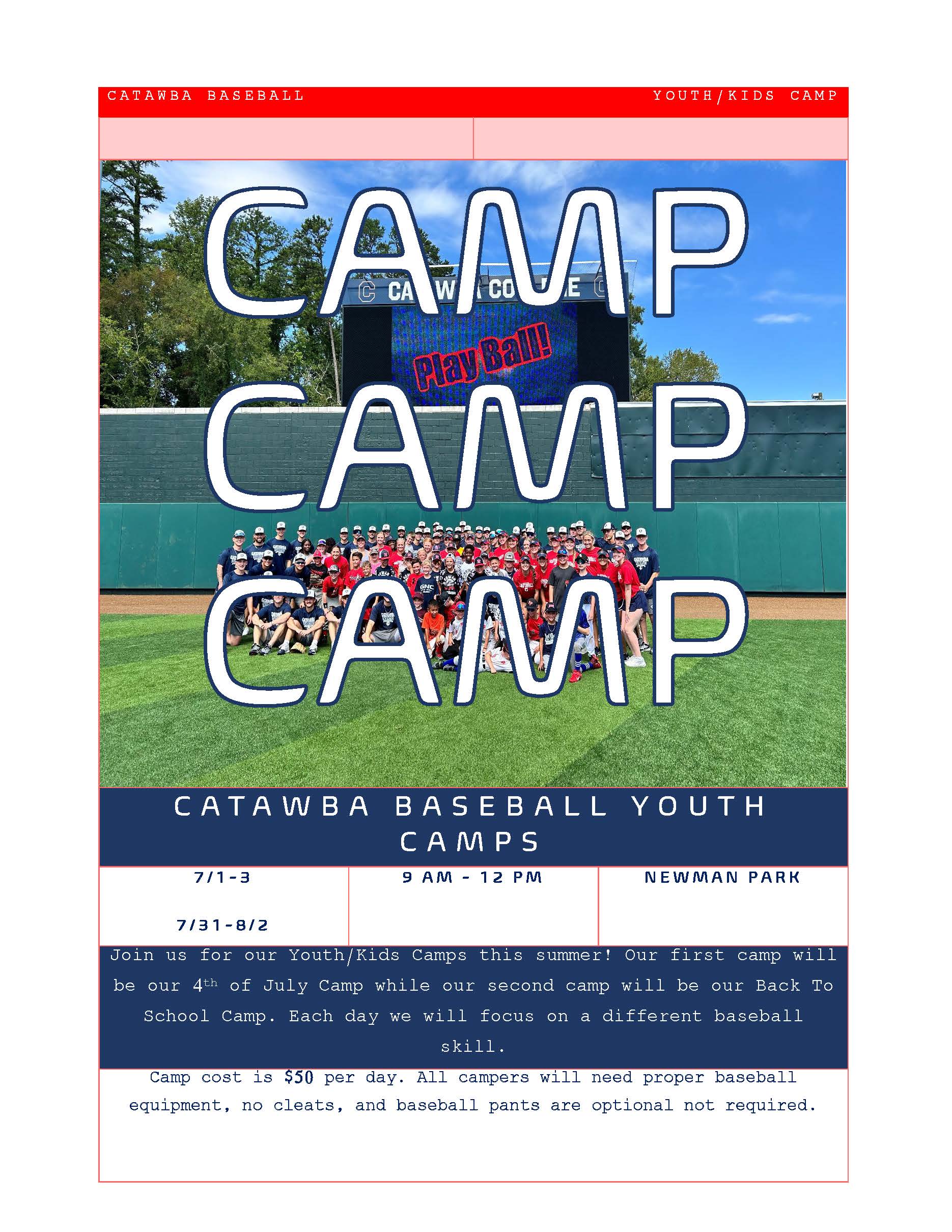 Youth Camp at Catawba College on July 31st- August 2nd - Register Today
